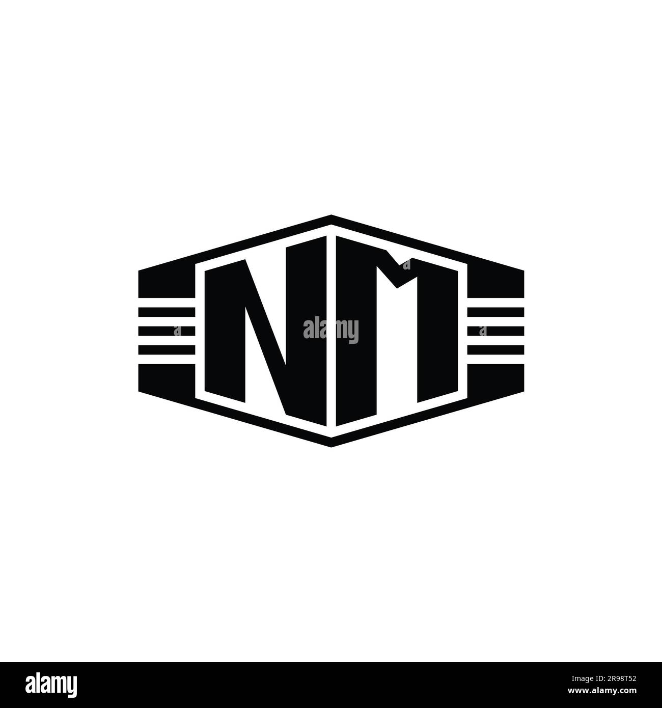 NM Letter Logo monogram hexagon emblem shape with stripes outline style ...