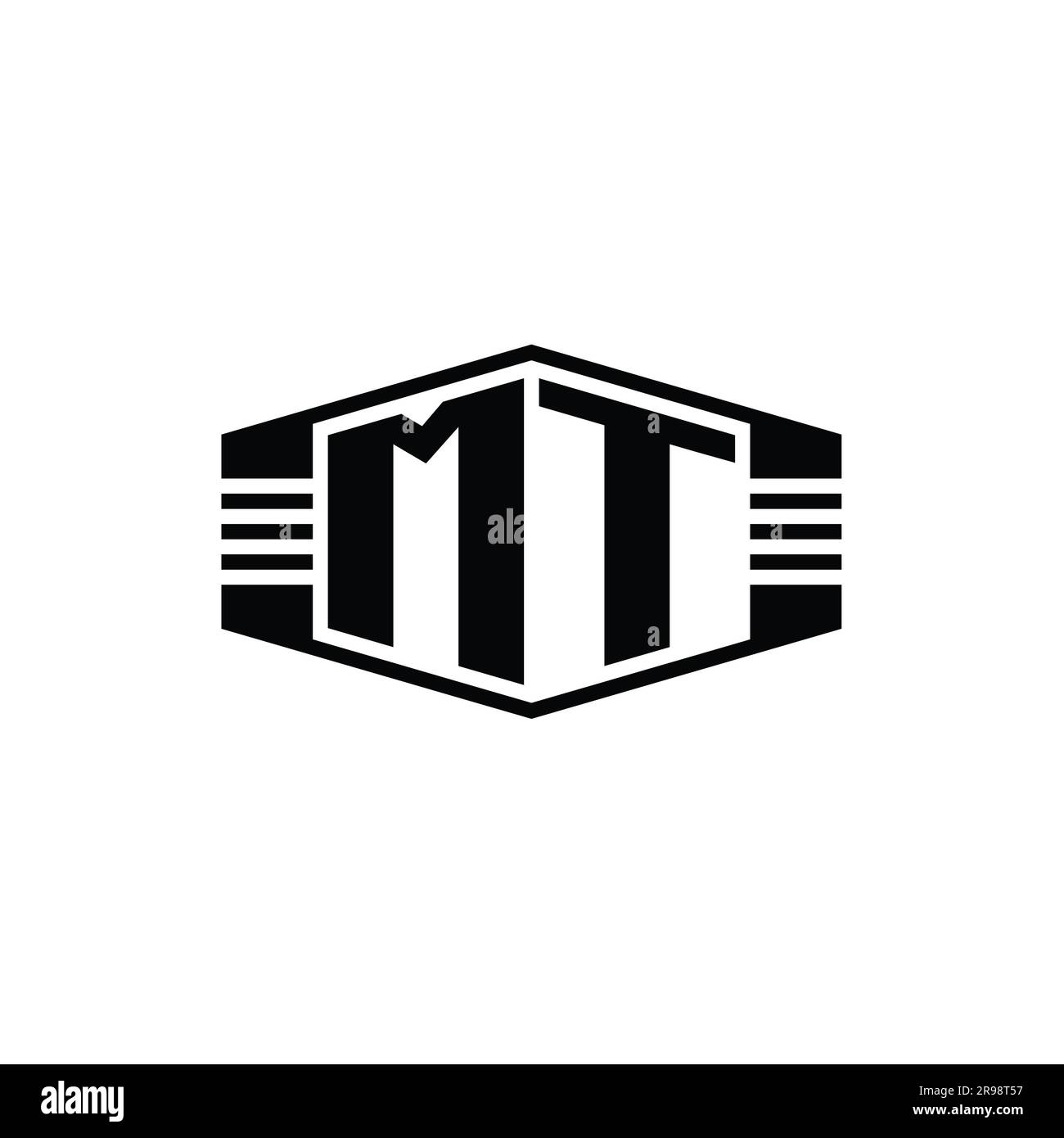 MT Letter Logo monogram hexagon emblem shape with stripes outline style ...