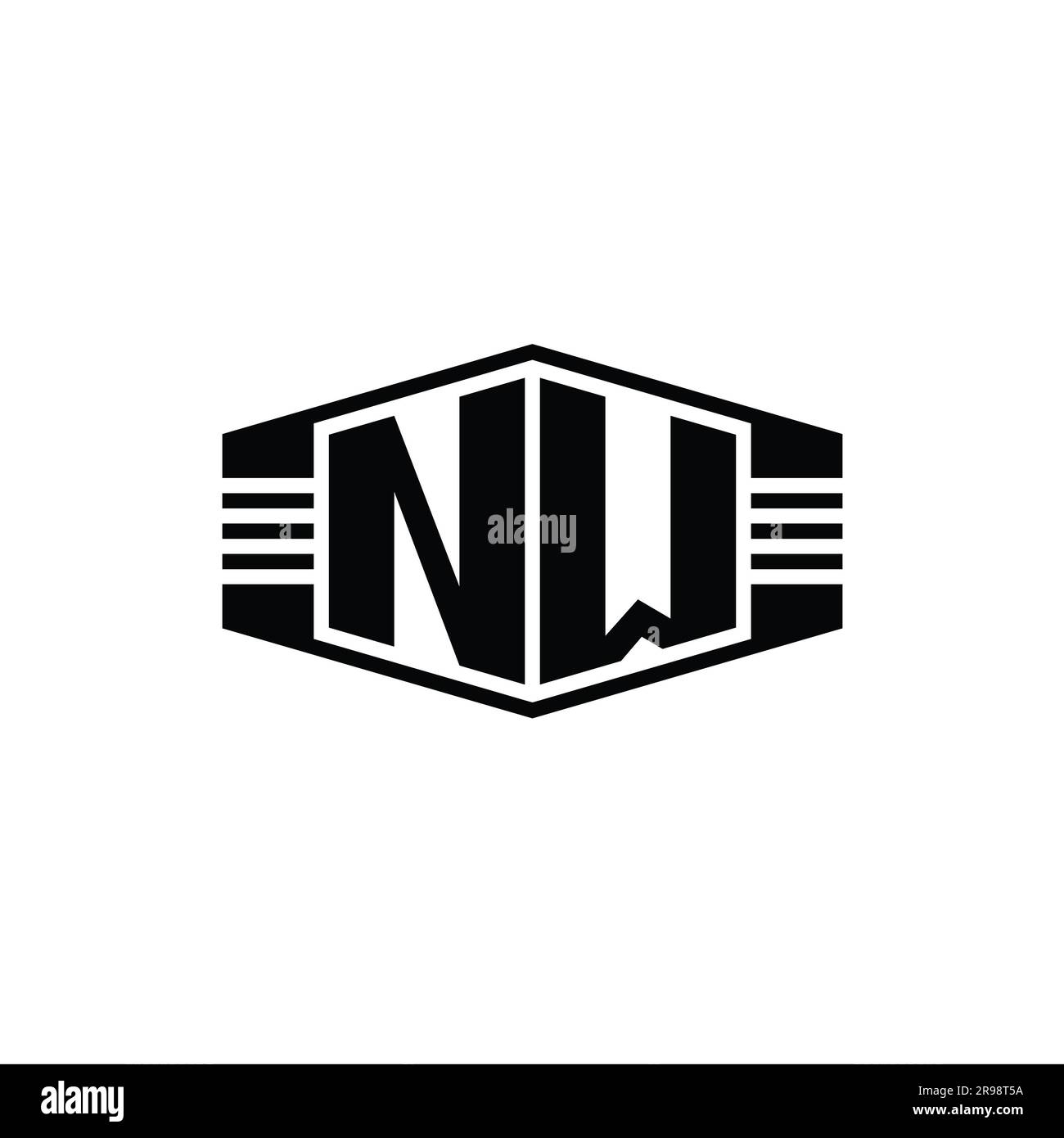 NW Letter Logo monogram hexagon emblem shape with stripes outline style ...