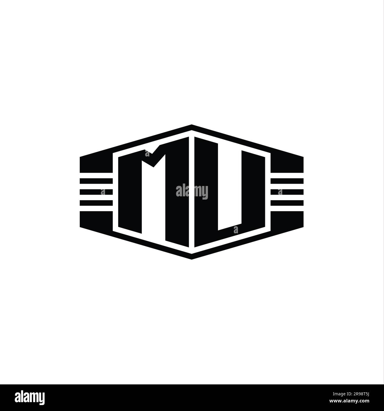 MU Letter Logo monogram hexagon emblem shape with stripes outline style ...
