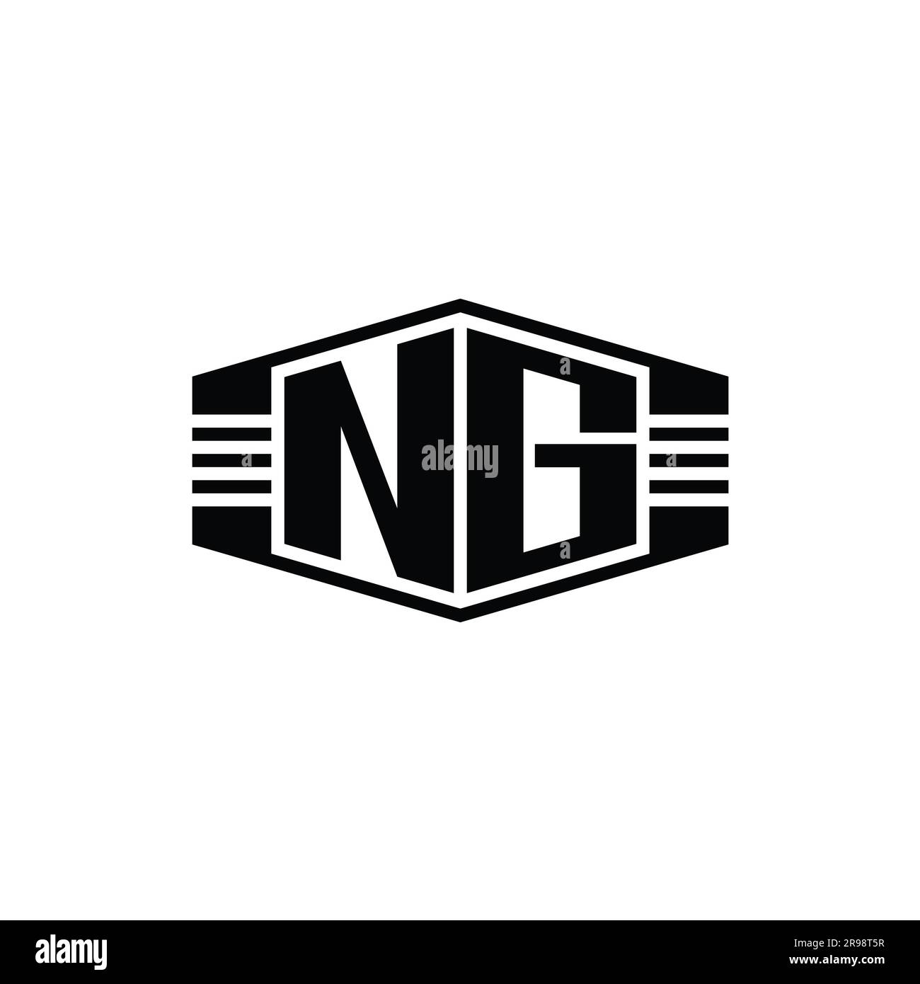 NG Letter Logo monogram hexagon emblem shape with stripes outline style ...