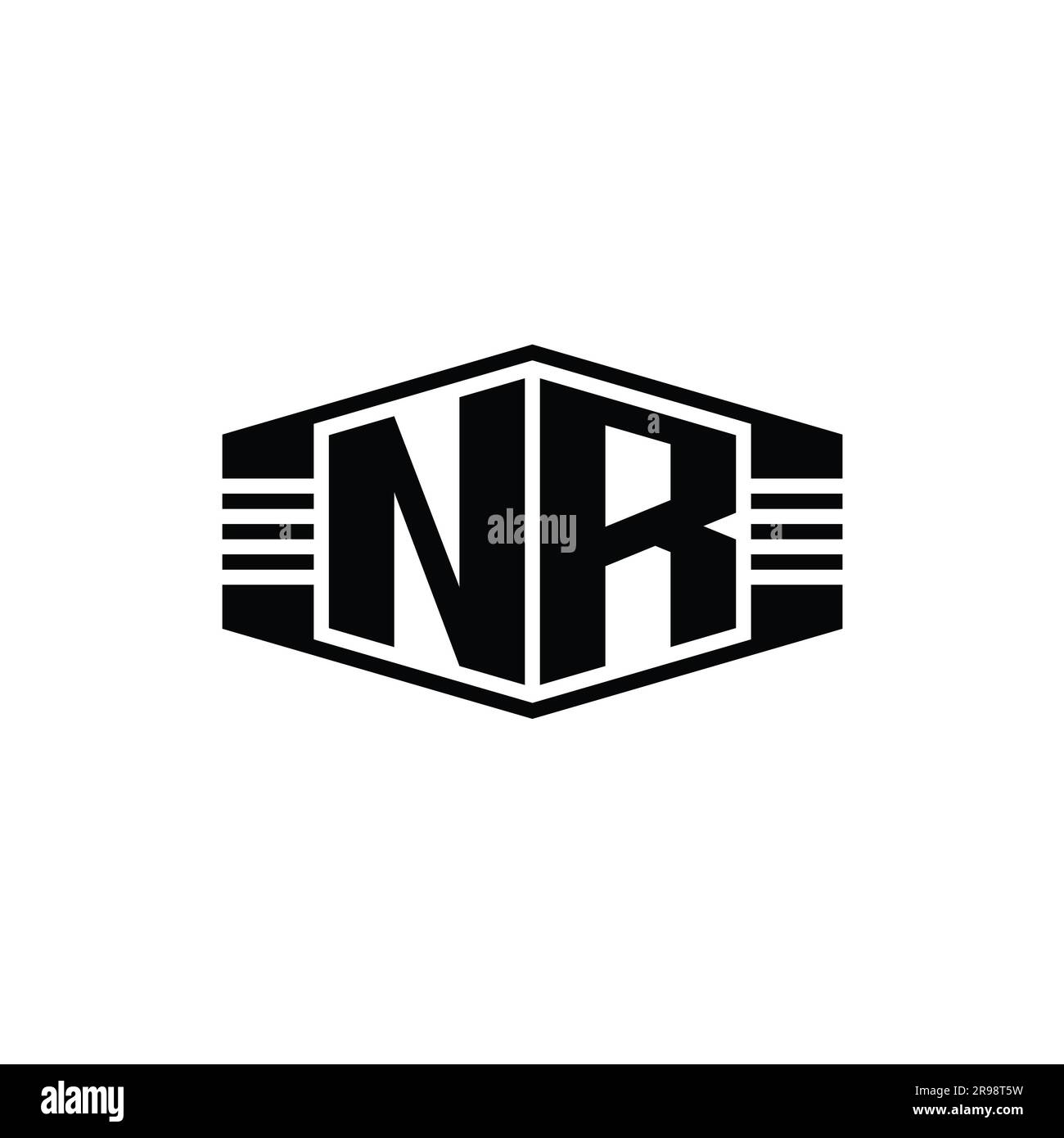NR Letter Logo monogram hexagon emblem shape with stripes outline style ...