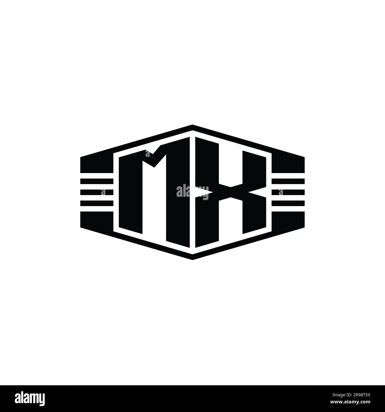 MX Letter Logo monogram hexagon emblem shape with stripes outline style design template Stock ...