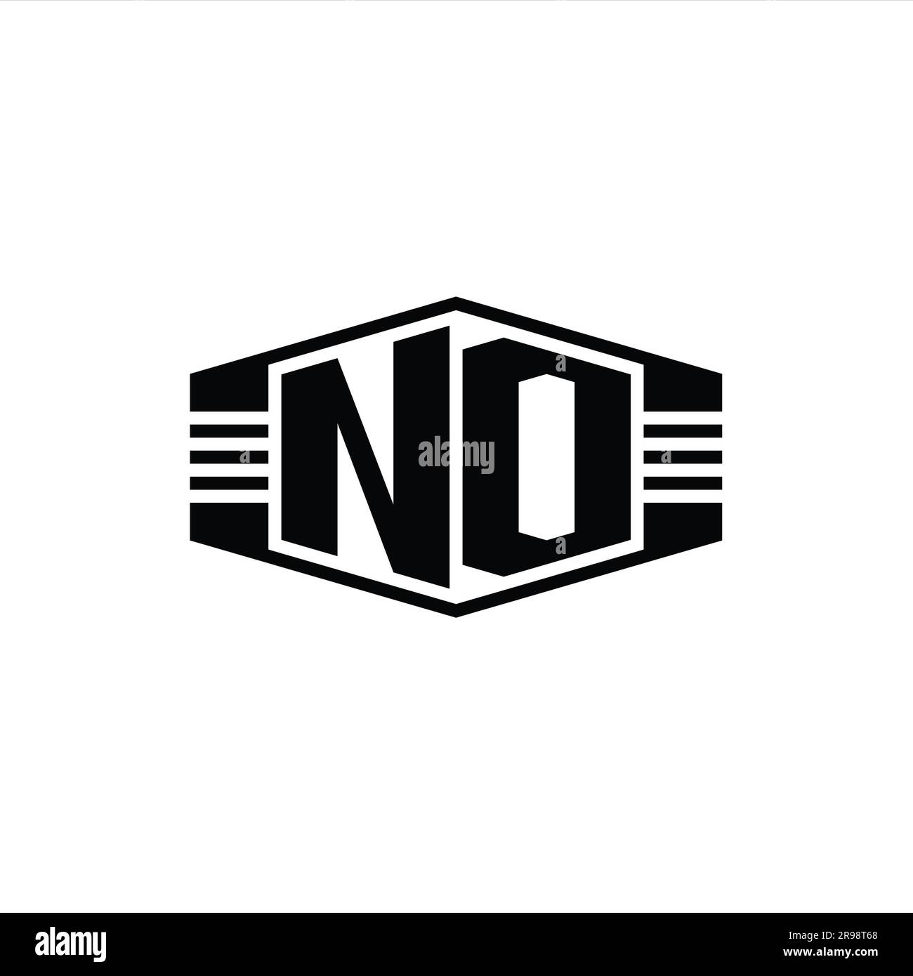 ND Letter Logo monogram hexagon emblem shape with stripes outline style ...