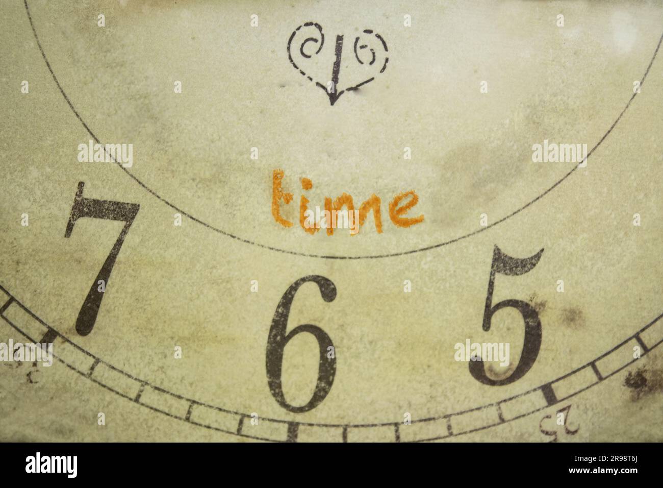 time concept with the face of an old clock and the time written Stock ...