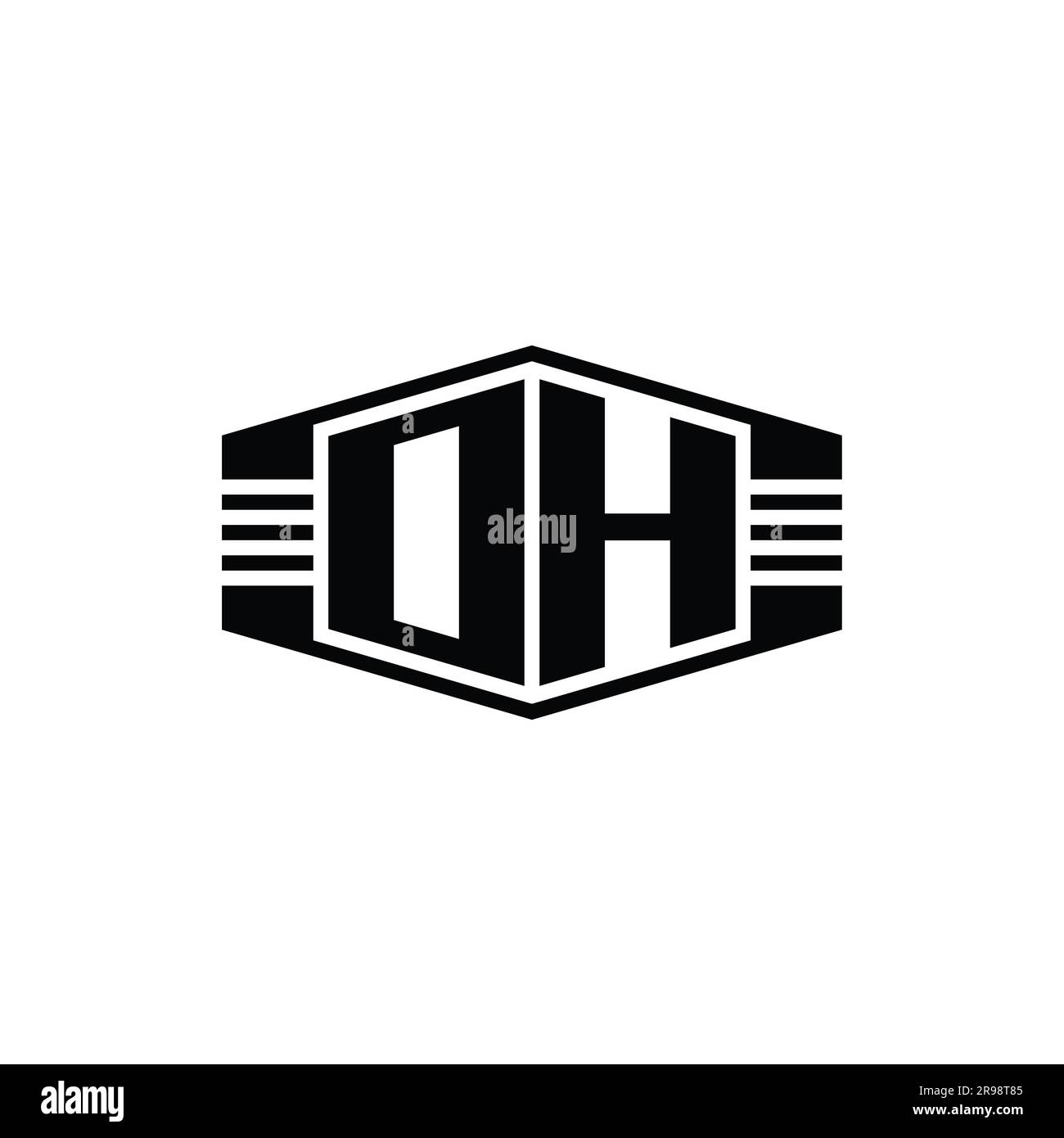 OH Letter Logo monogram hexagon emblem shape with stripes outline style ...