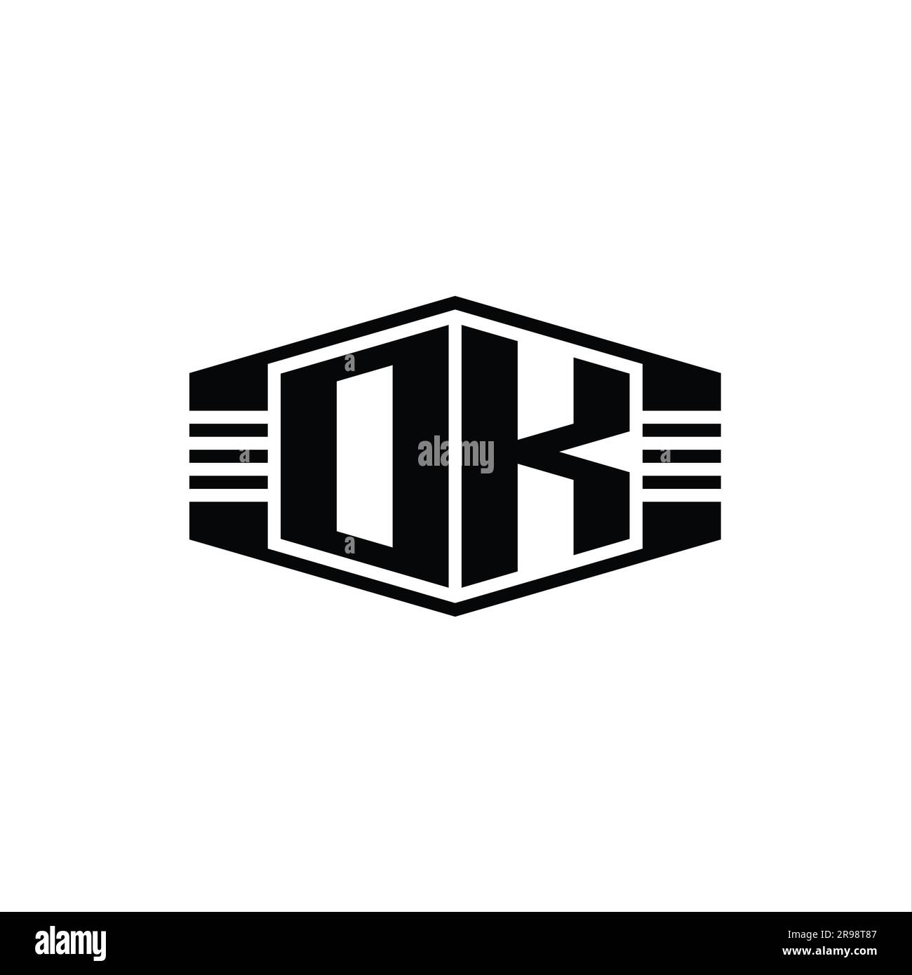 OK Letter Logo monogram hexagon emblem shape with stripes outline style ...