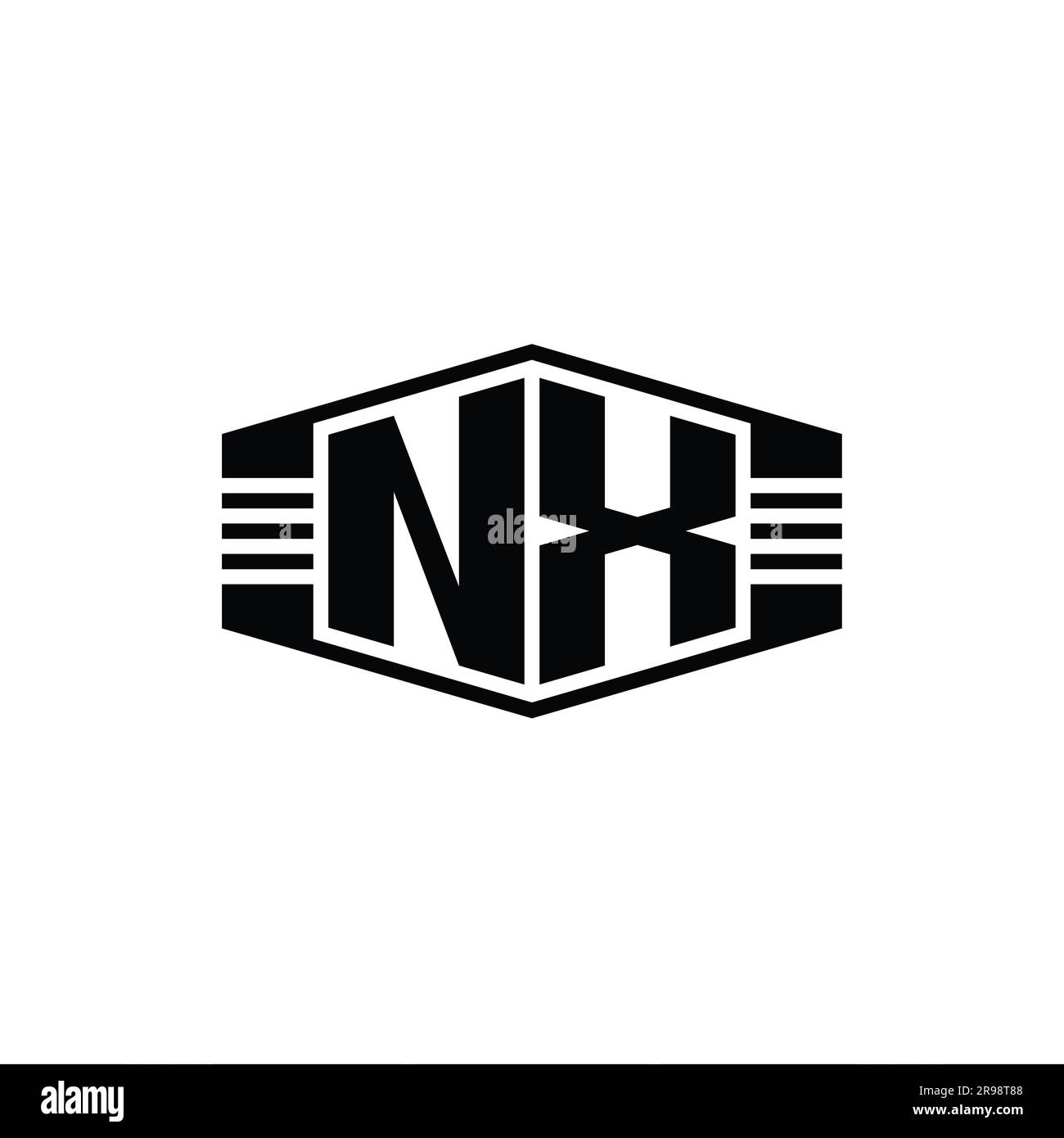 NX Letter Logo monogram hexagon emblem shape with stripes outline style ...
