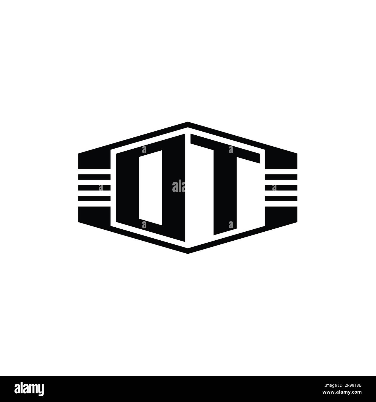 OT Letter Logo monogram hexagon emblem shape with stripes outline style design template Stock ...