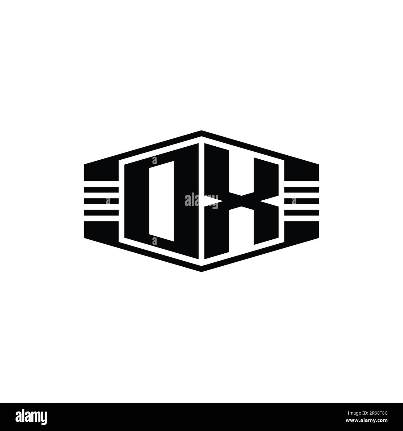OX Letter Logo monogram hexagon emblem shape with stripes outline style ...