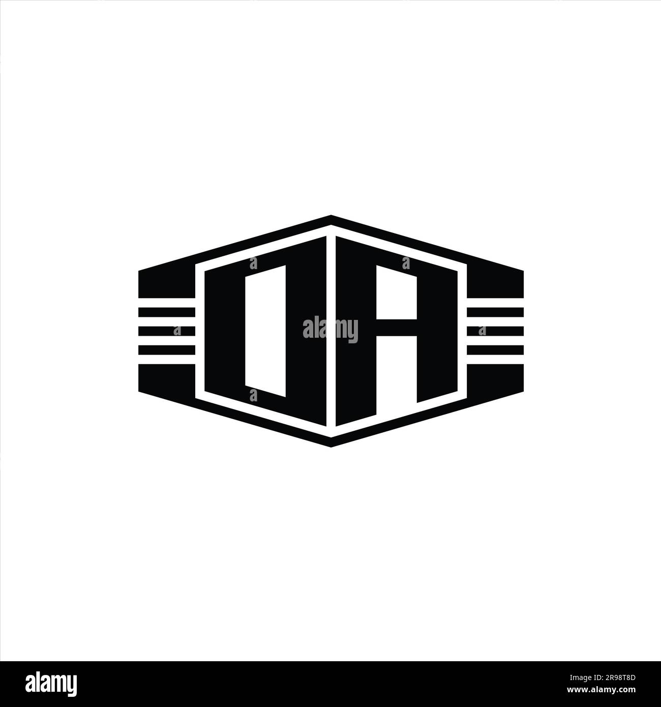 OA Letter Logo monogram hexagon emblem shape with stripes outline style ...