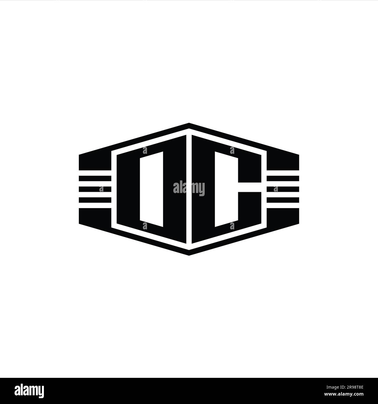 OC Letter Logo monogram hexagon emblem shape with stripes outline style ...
