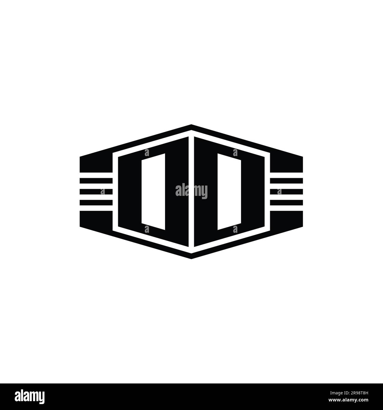 OO Letter Logo monogram hexagon emblem shape with stripes outline style ...