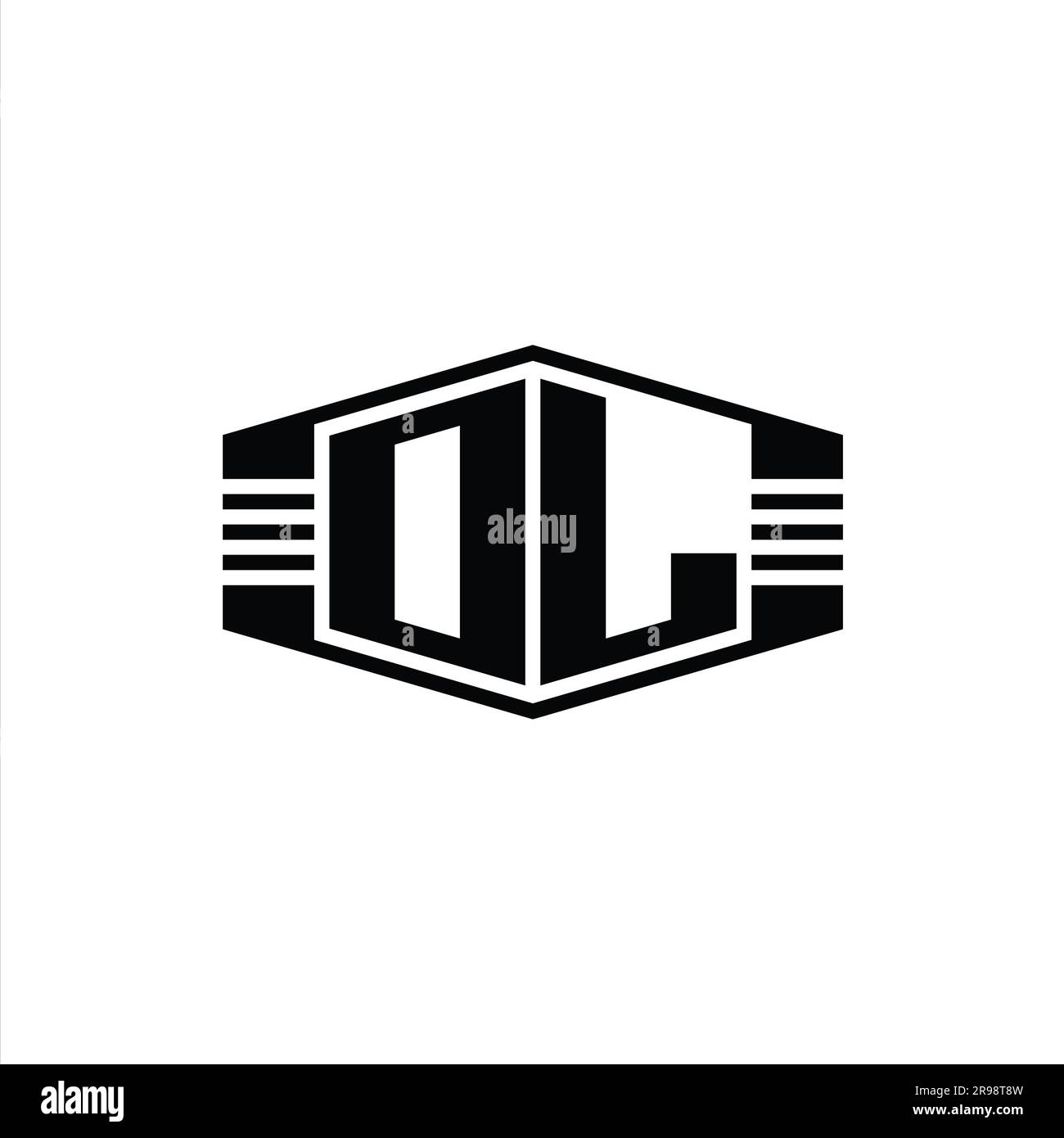 OL Letter Logo monogram hexagon emblem shape with stripes outline style design template Stock ...