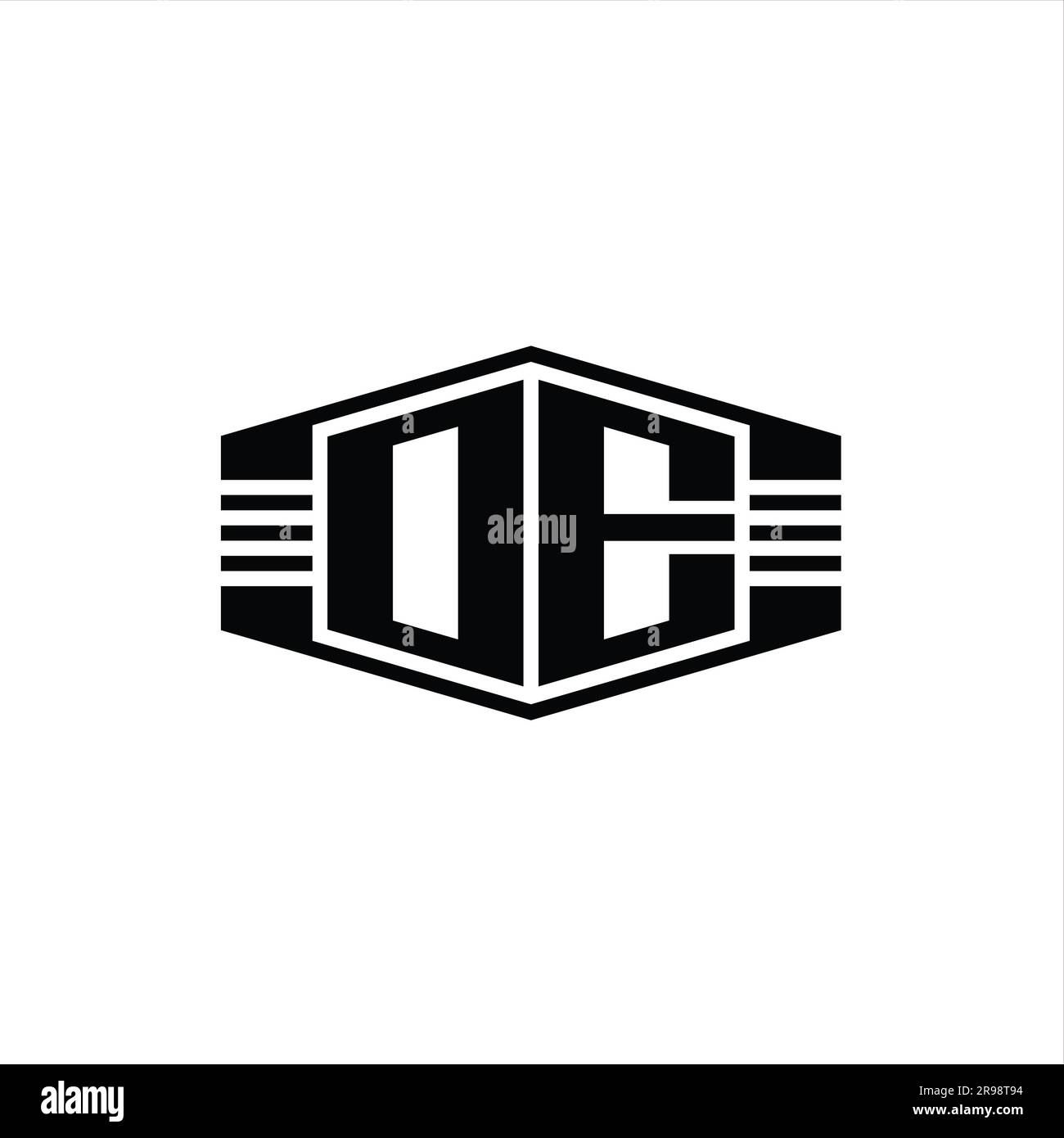 OE Letter Logo monogram hexagon emblem shape with stripes outline style ...