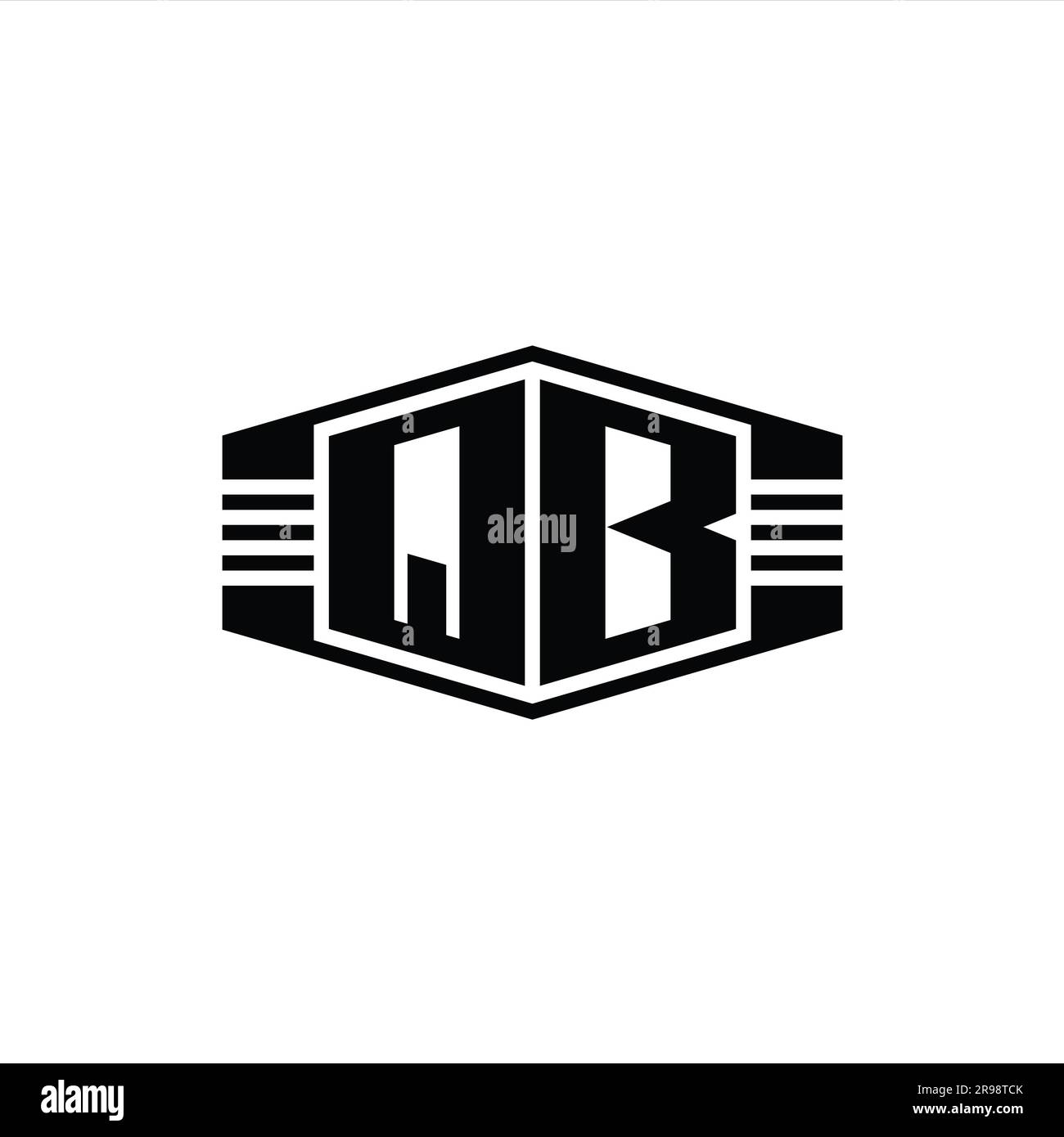QB Letter Logo monogram hexagon emblem shape with stripes outline style ...