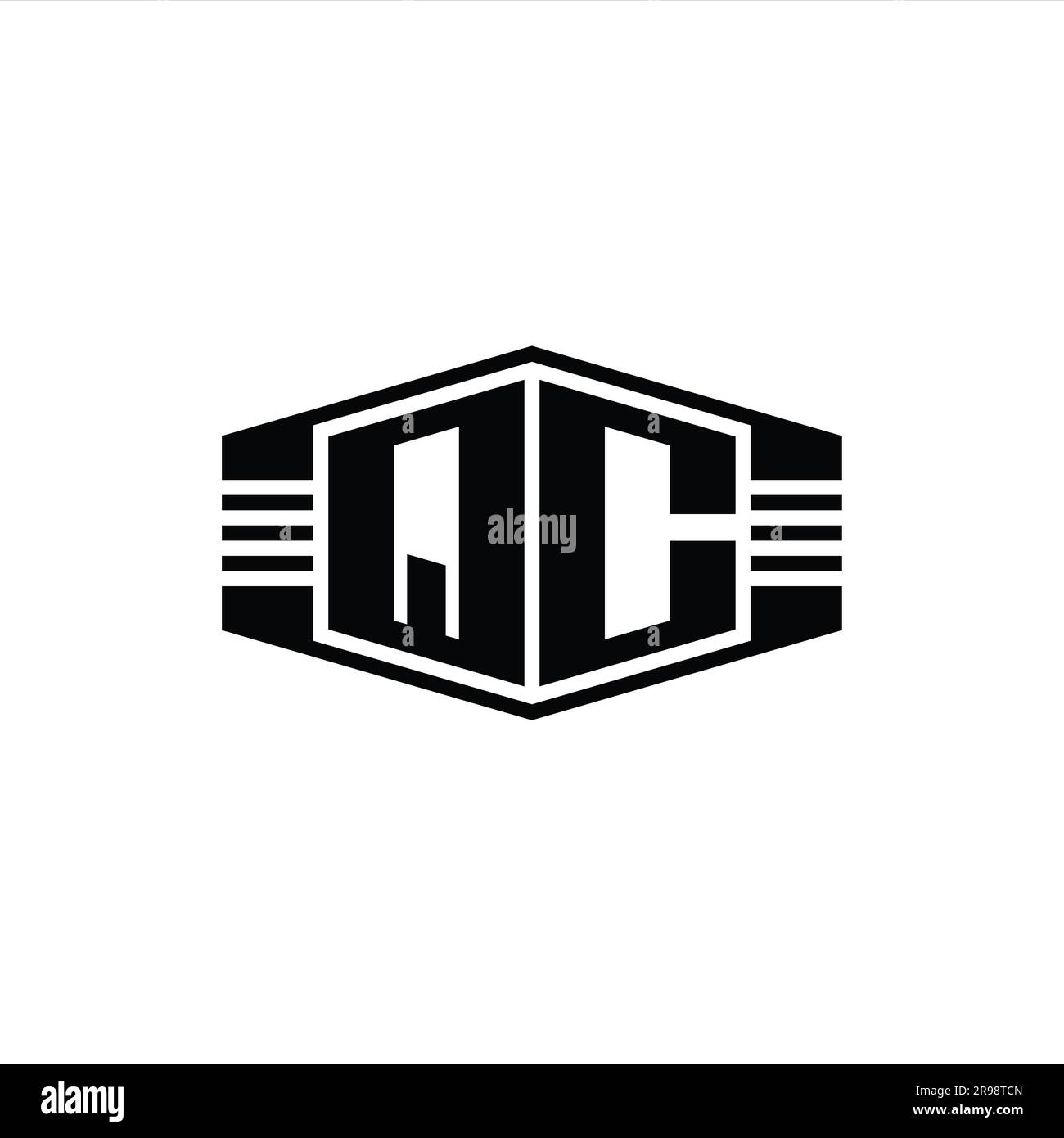 QC Letter Logo monogram hexagon emblem shape with stripes outline style ...