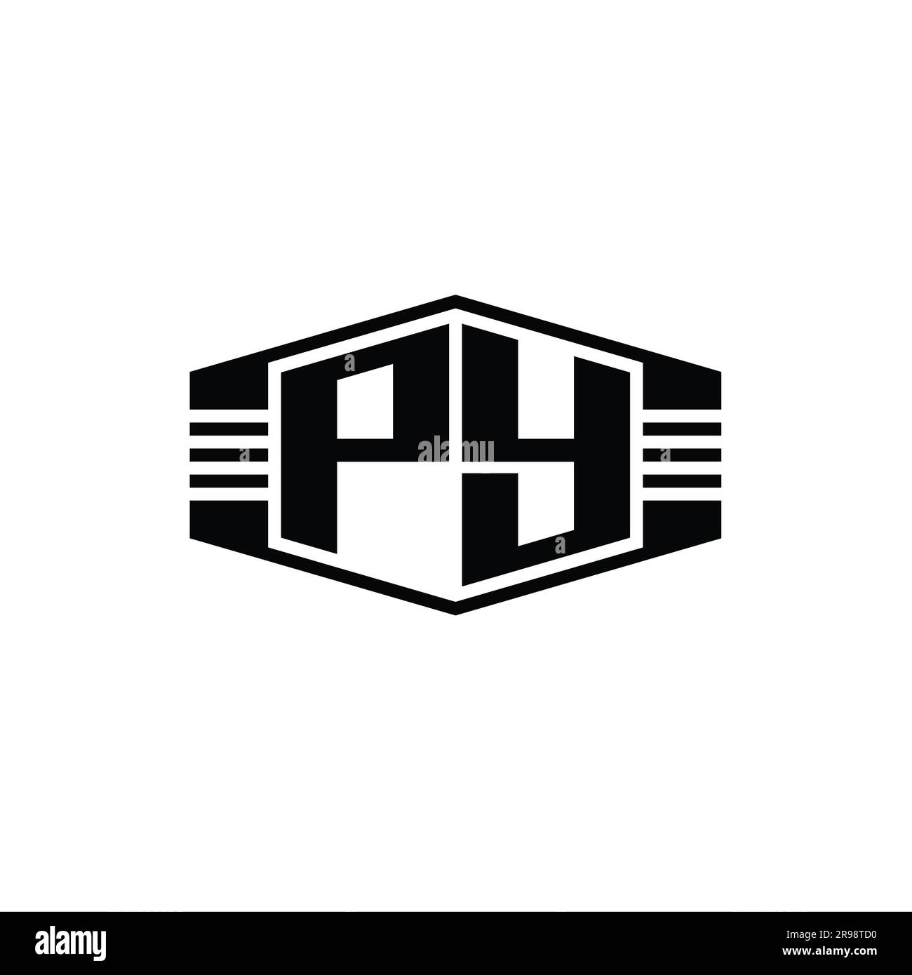 PY Letter Logo monogram hexagon emblem shape with stripes outline style ...