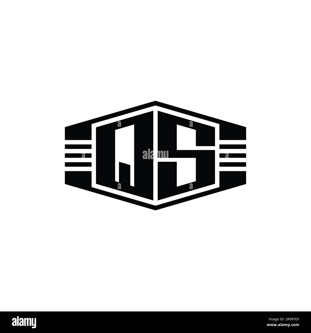 QS Letter Logo monogram hexagon emblem shape with stripes outline style ...