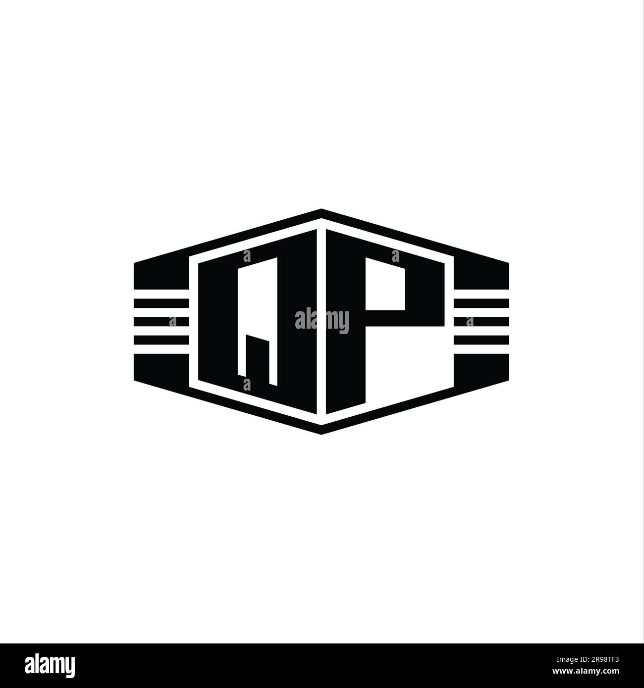 QP Letter Logo monogram hexagon emblem shape with stripes outline style ...