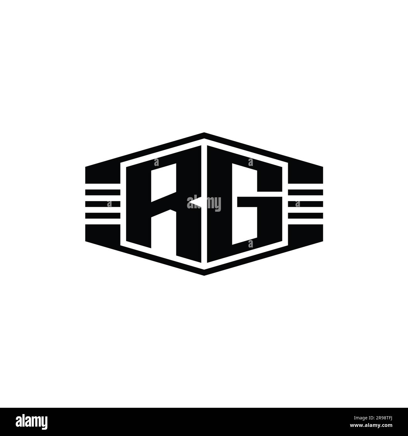 RG Letter Logo monogram hexagon emblem shape with stripes outline style ...