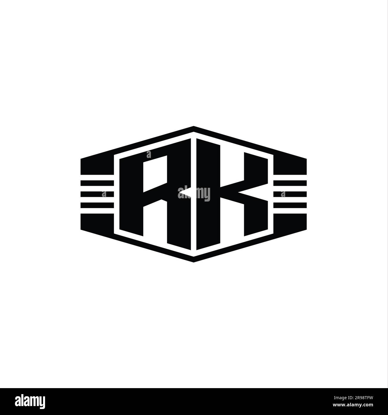 RK Letter Logo monogram hexagon emblem shape with stripes outline style ...