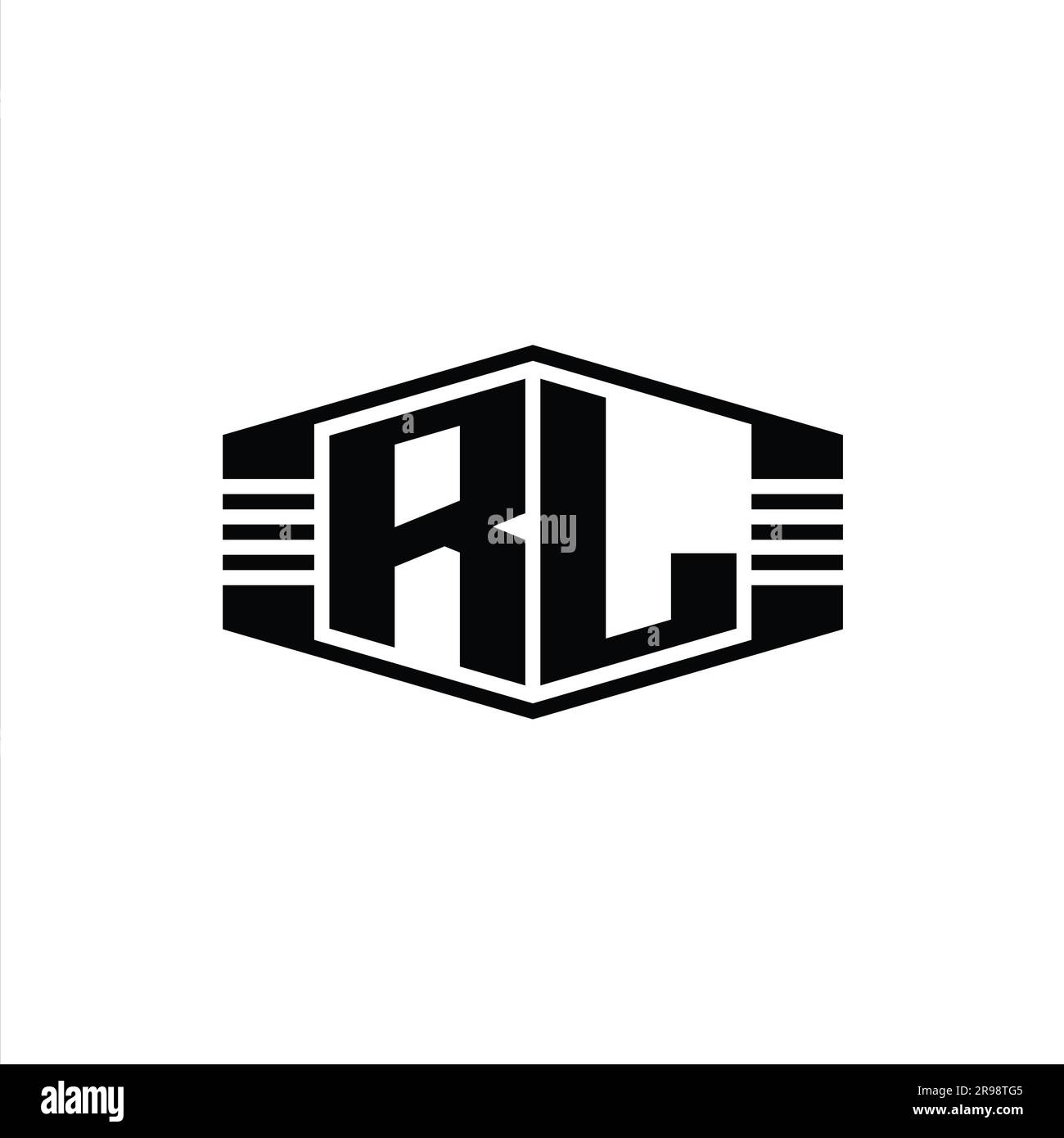 RL Letter Logo monogram hexagon emblem shape with stripes outline style ...