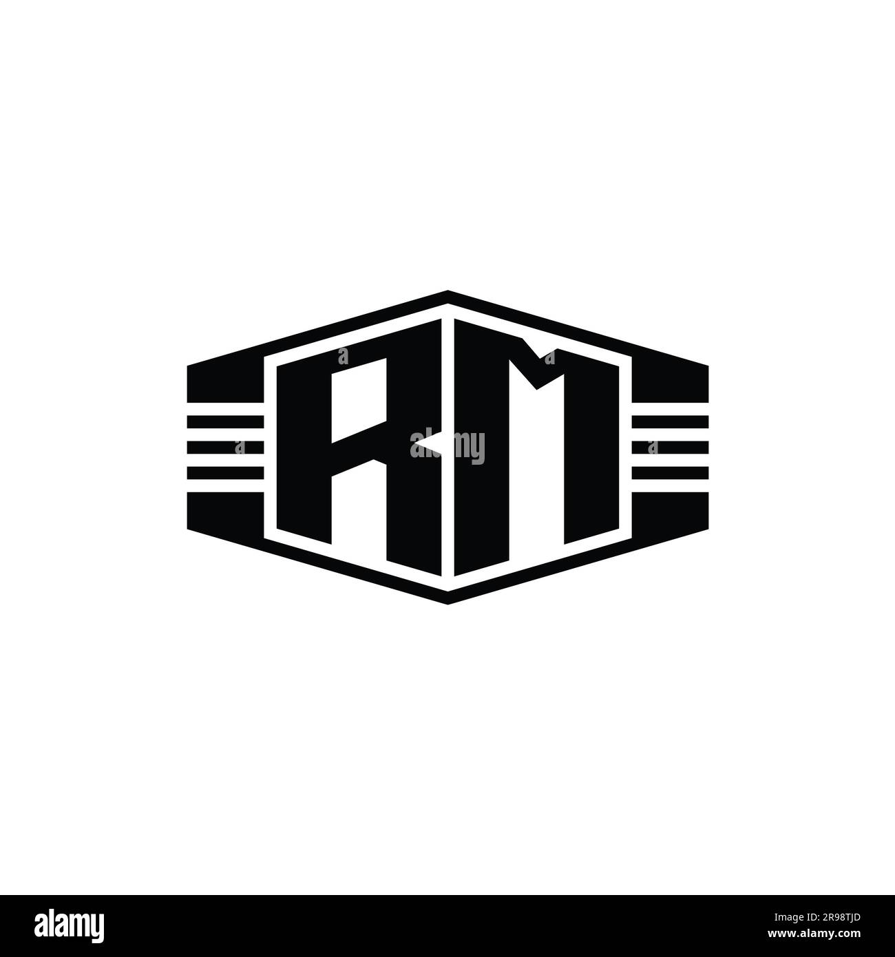 RM Letter Logo monogram hexagon emblem shape with stripes outline style ...