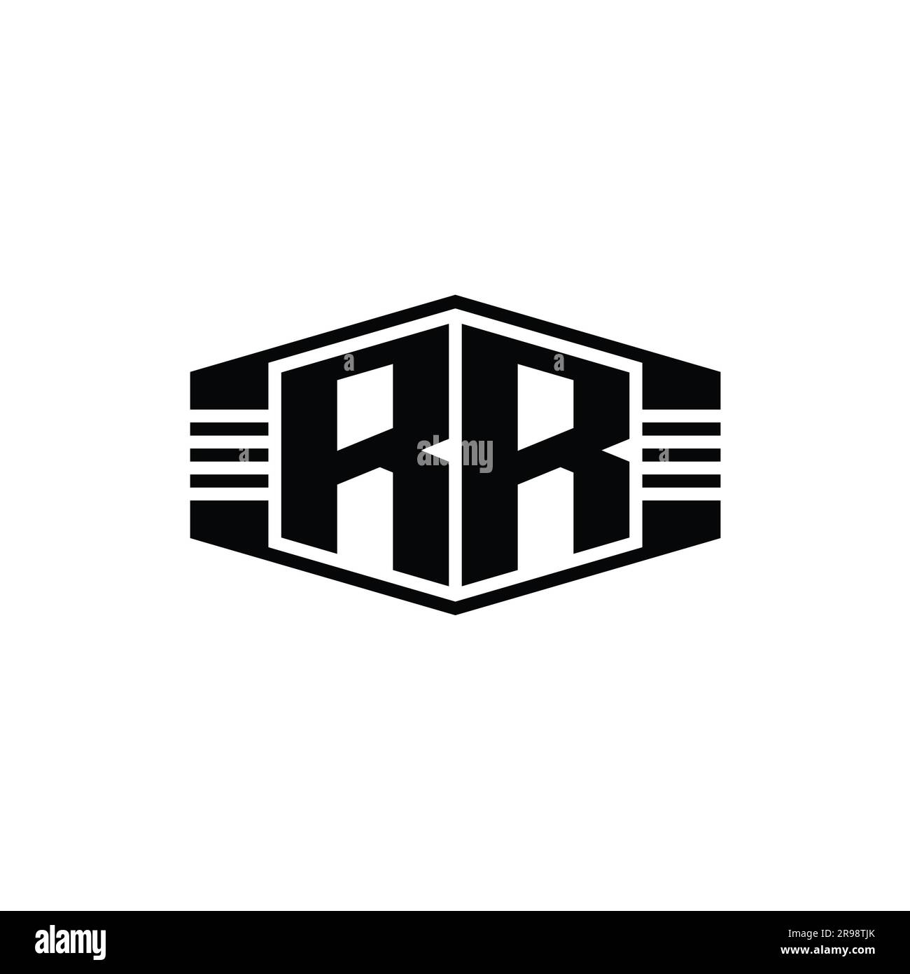 RR Letter Logo monogram hexagon emblem shape with stripes outline style ...