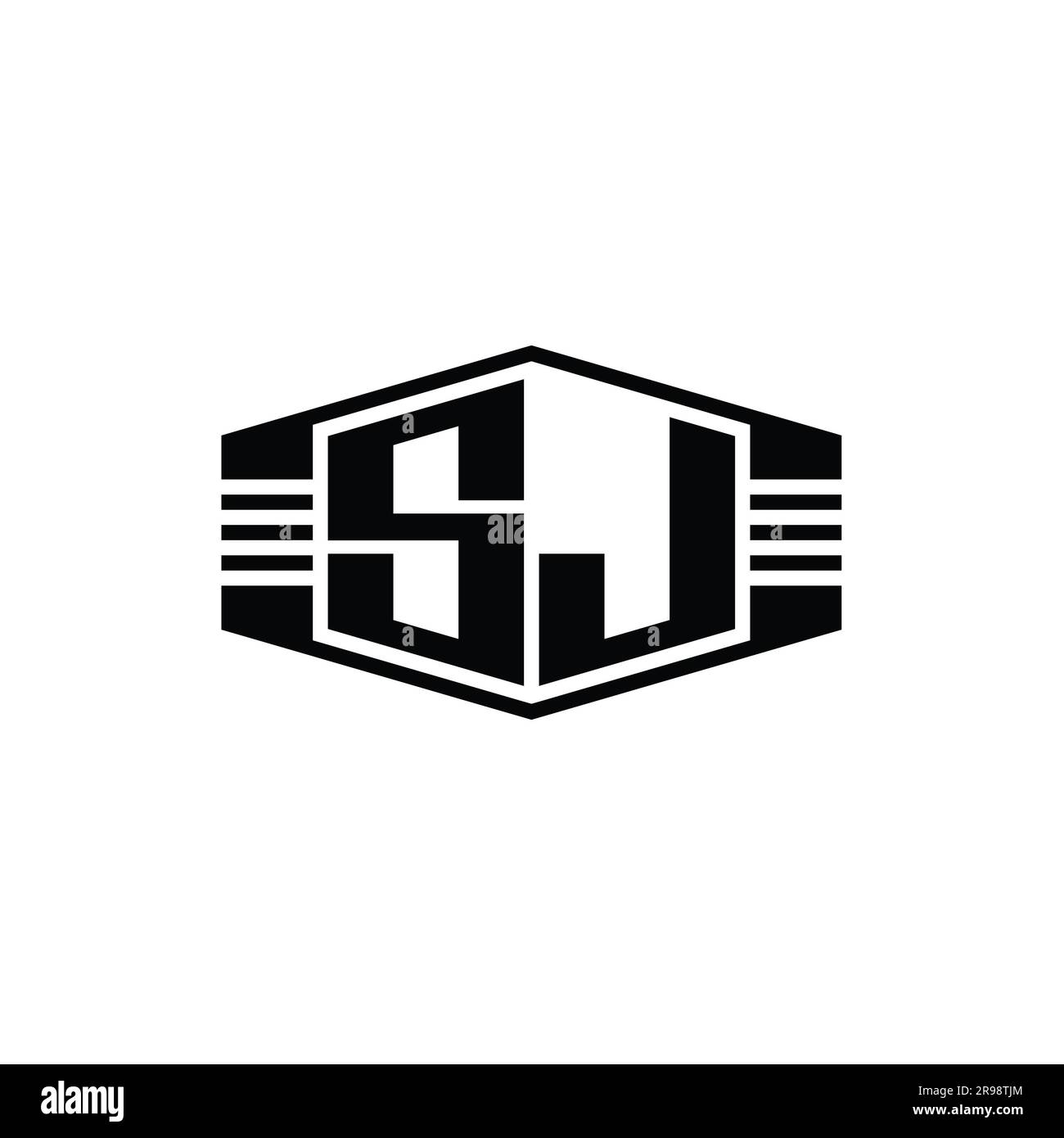 SJ Letter Logo monogram hexagon emblem shape with stripes outline style ...