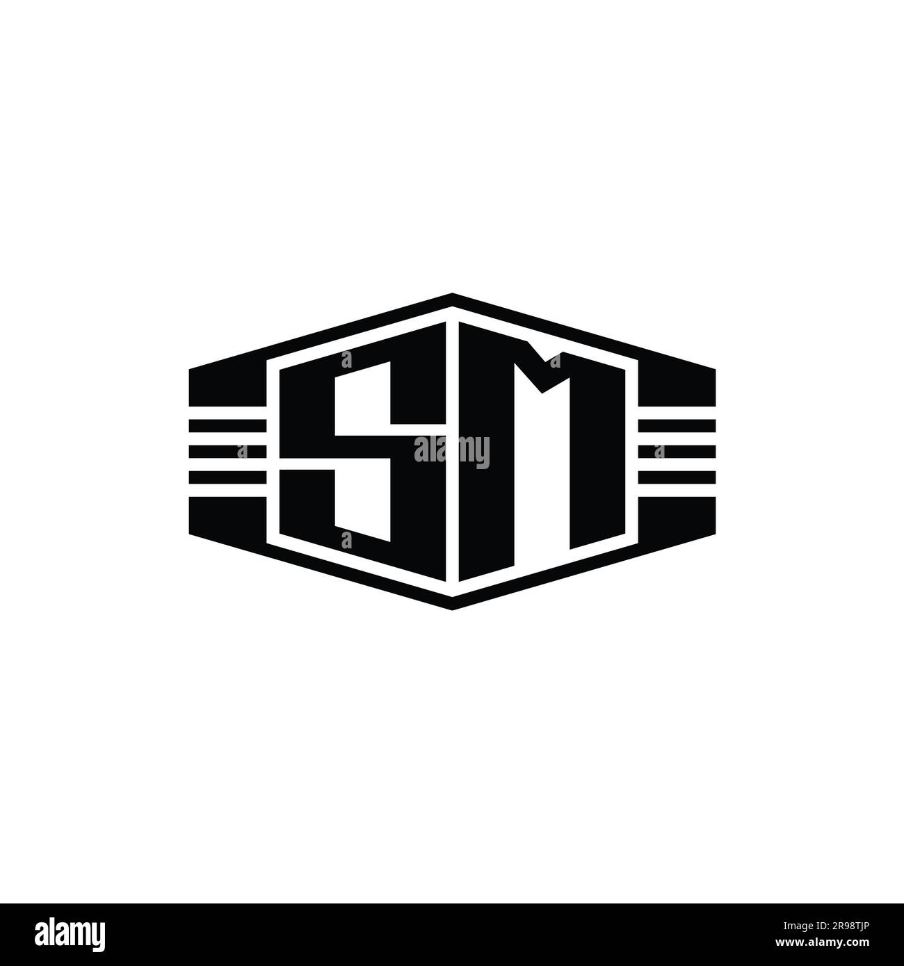 SM Letter Logo monogram hexagon emblem shape with stripes outline style ...