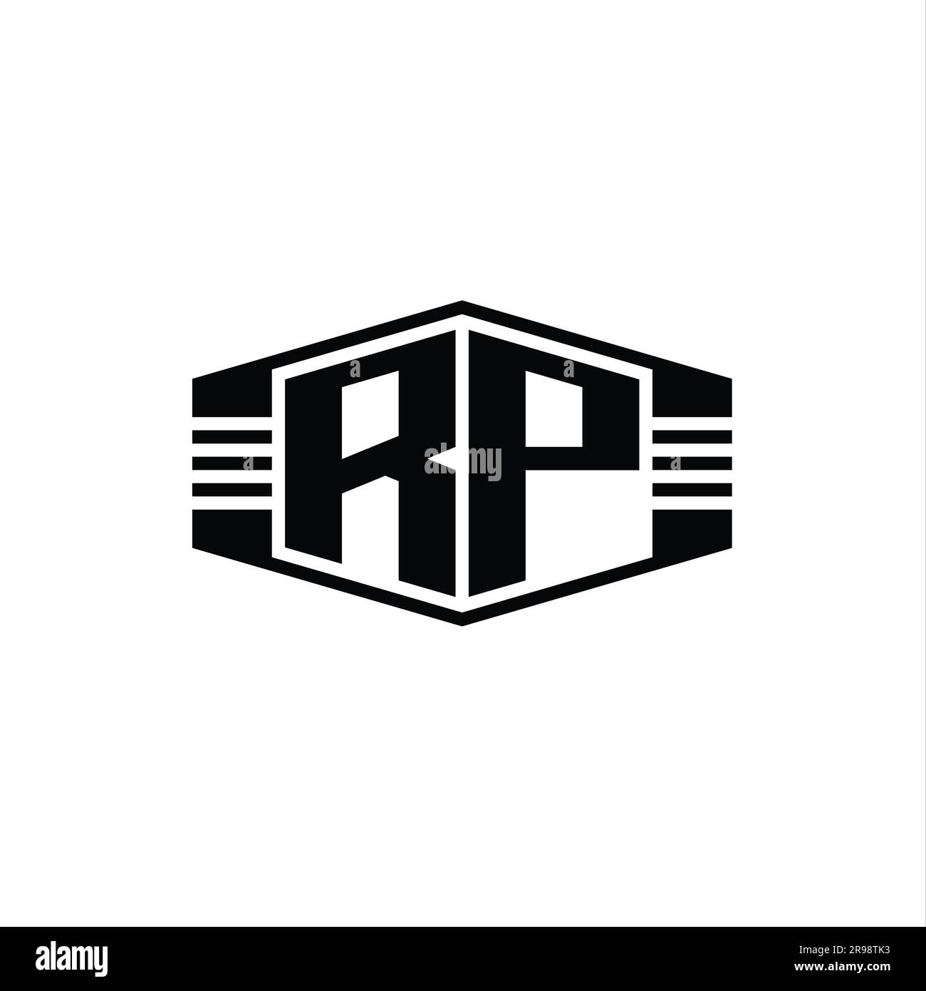 RP Letter Logo monogram hexagon emblem shape with stripes outline style ...