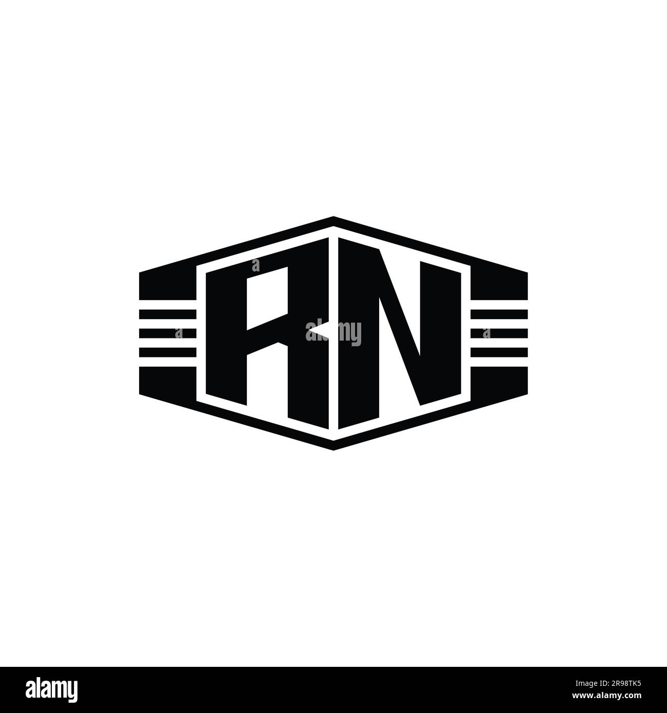 RN Letter Logo monogram hexagon emblem shape with stripes outline style ...