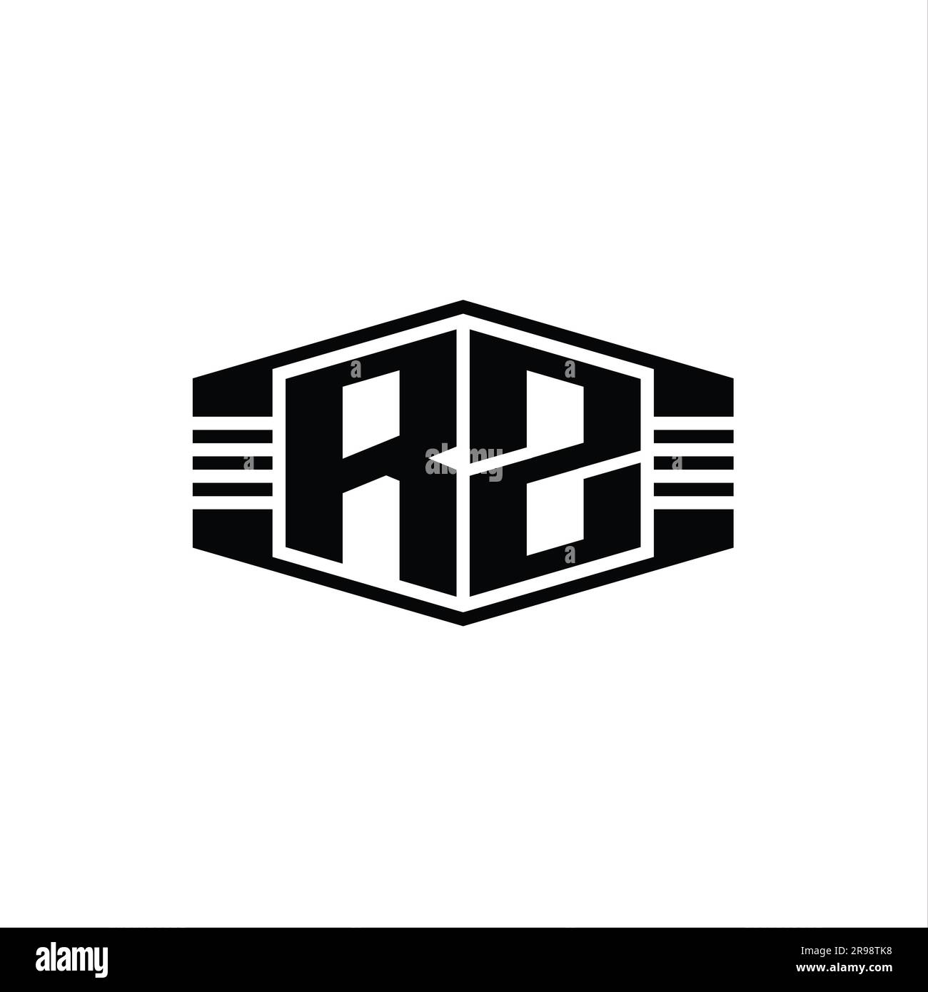 RZ Letter Logo monogram hexagon emblem shape with stripes outline style ...