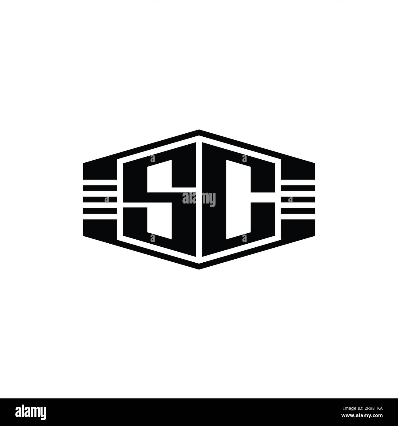 SC Letter Logo monogram hexagon emblem shape with stripes outline style design template Stock ...