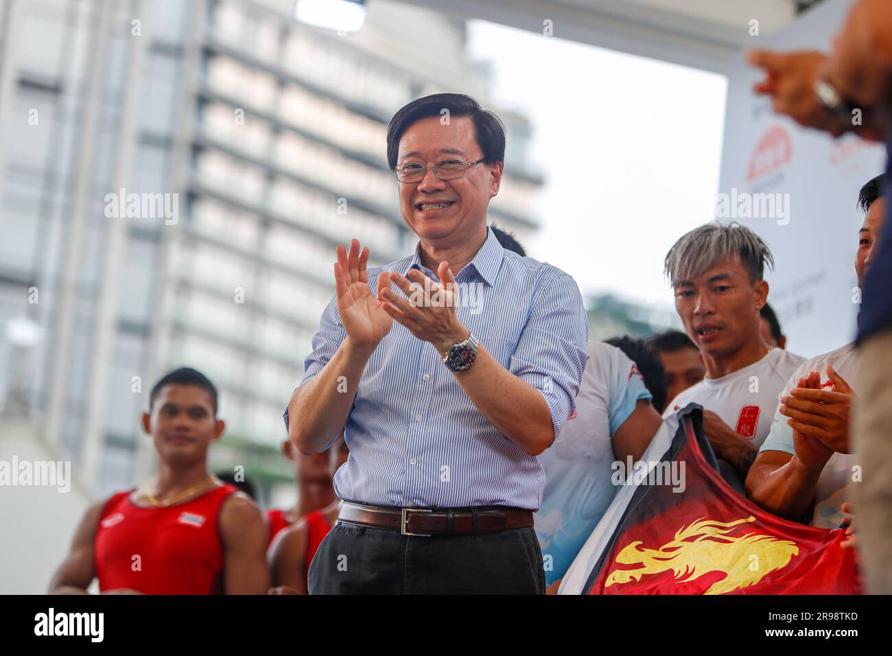 June 25, 2023, Hong Kong, Hong Kong, China: Chief Executive John Lee of Hong Kong SAR applauses ...