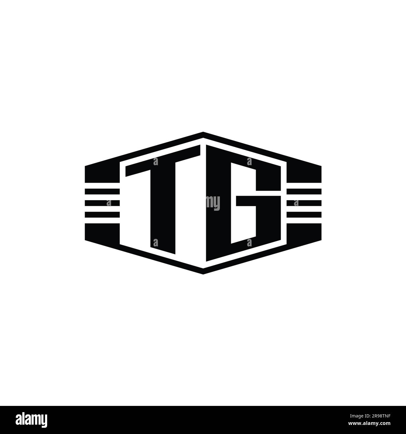 TG Letter Logo monogram hexagon emblem shape with stripes outline style ...