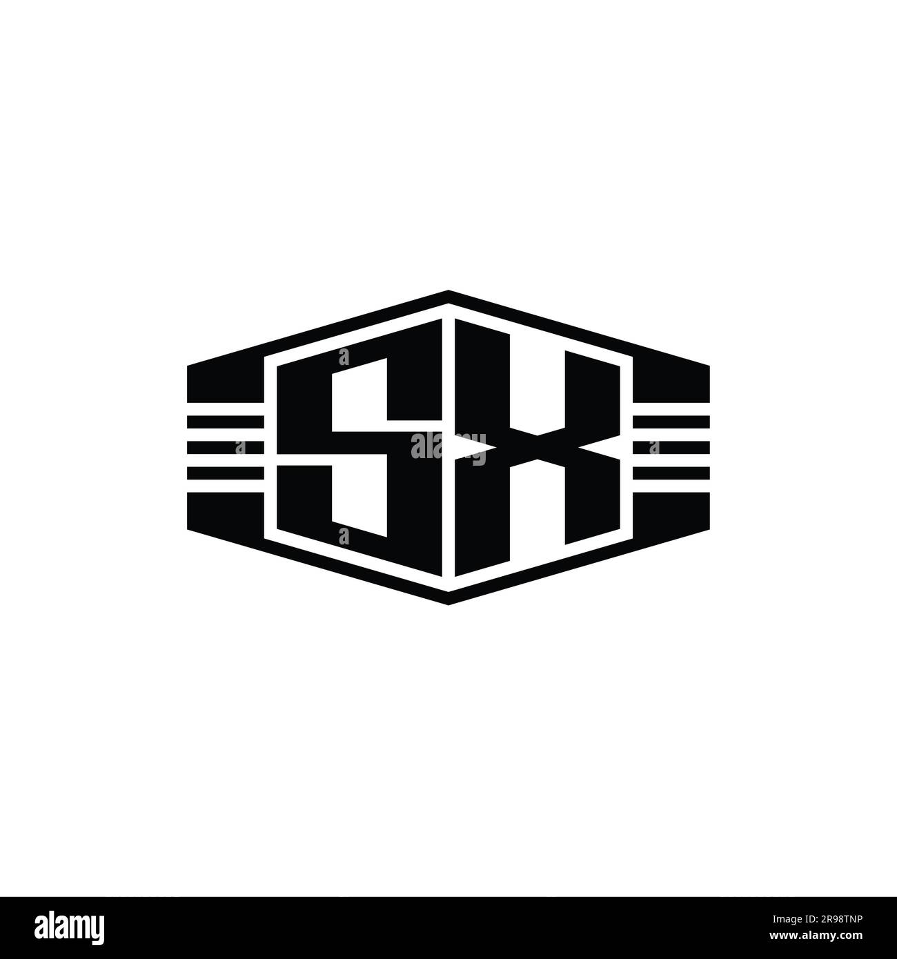 SX Letter Logo monogram hexagon emblem shape with stripes outline style ...