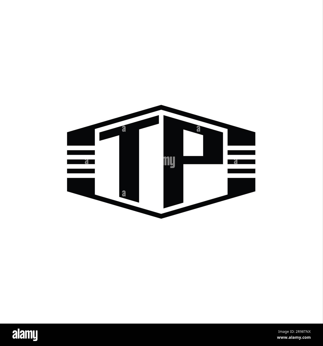 TP Letter Logo monogram hexagon emblem shape with stripes outline style ...