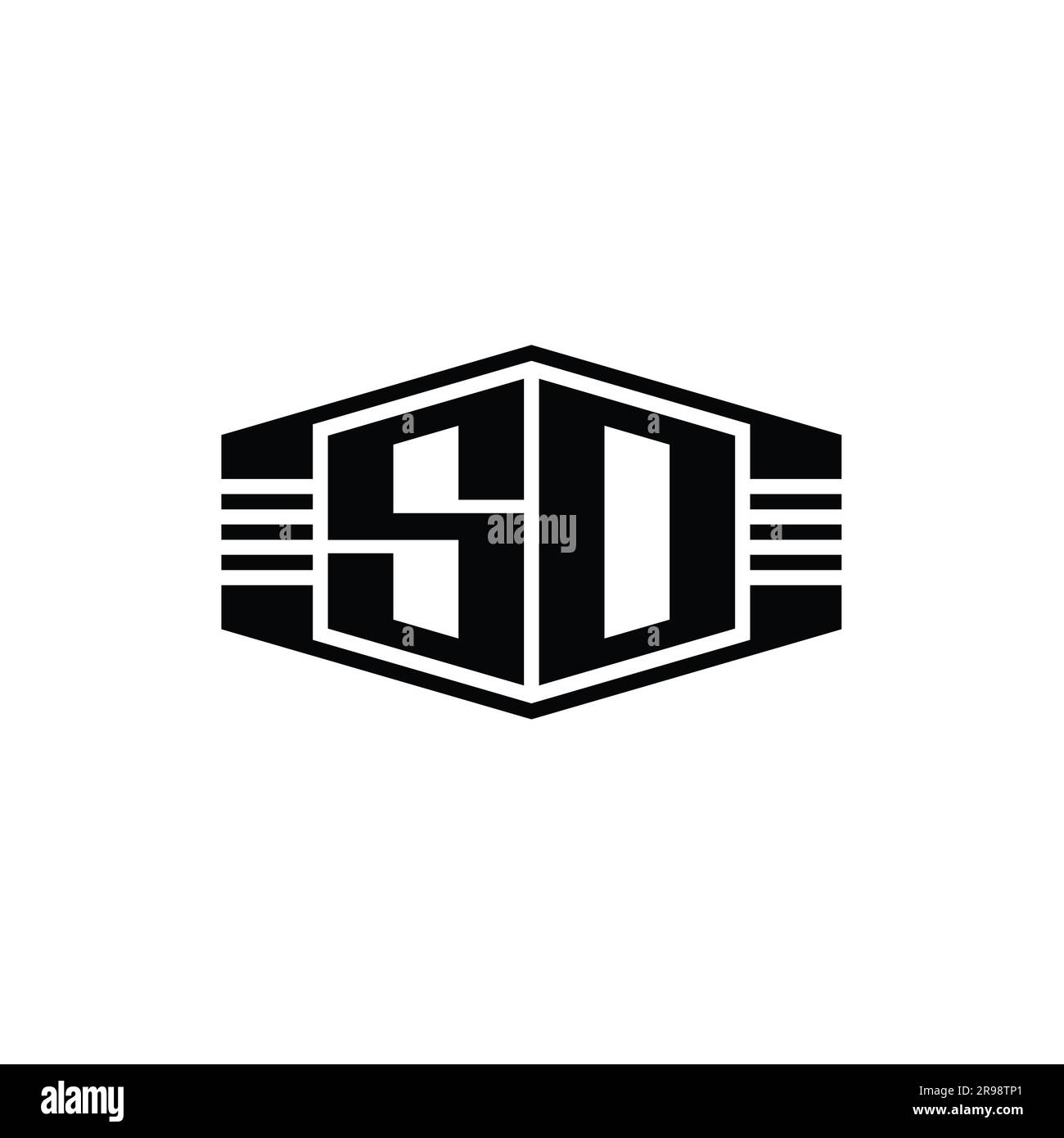 SO Letter Logo monogram hexagon emblem shape with stripes outline style ...