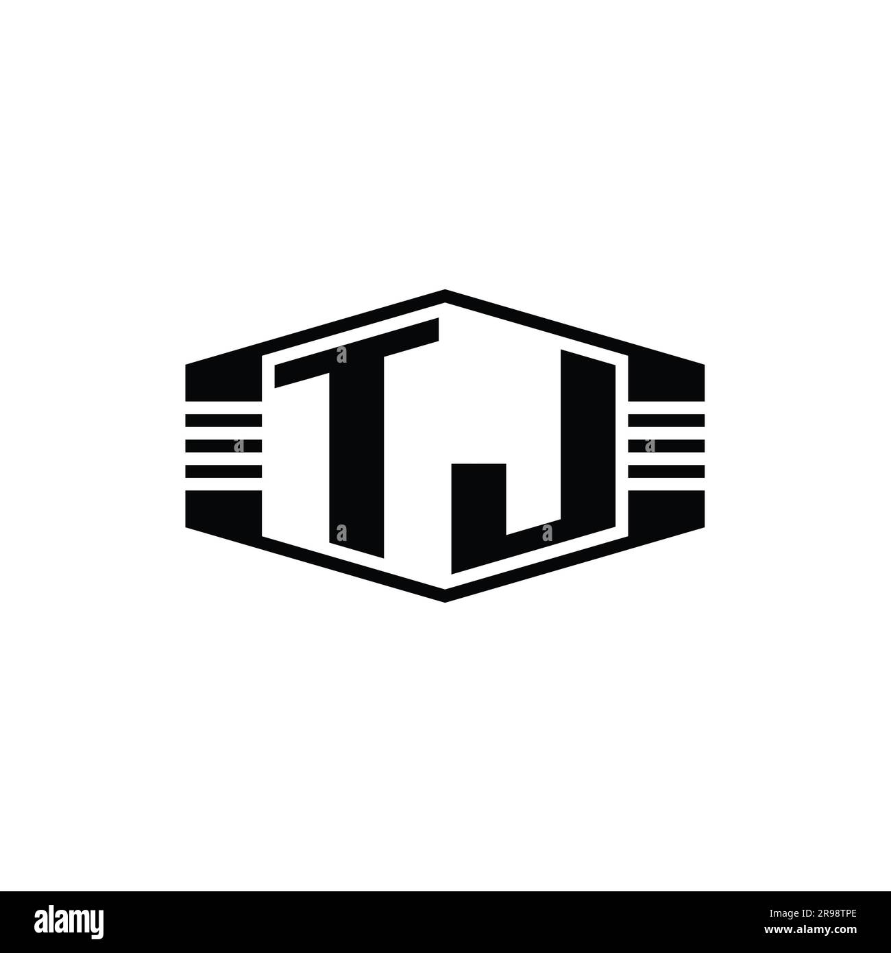 TJ Letter Logo monogram hexagon emblem shape with stripes outline style design template Stock ...