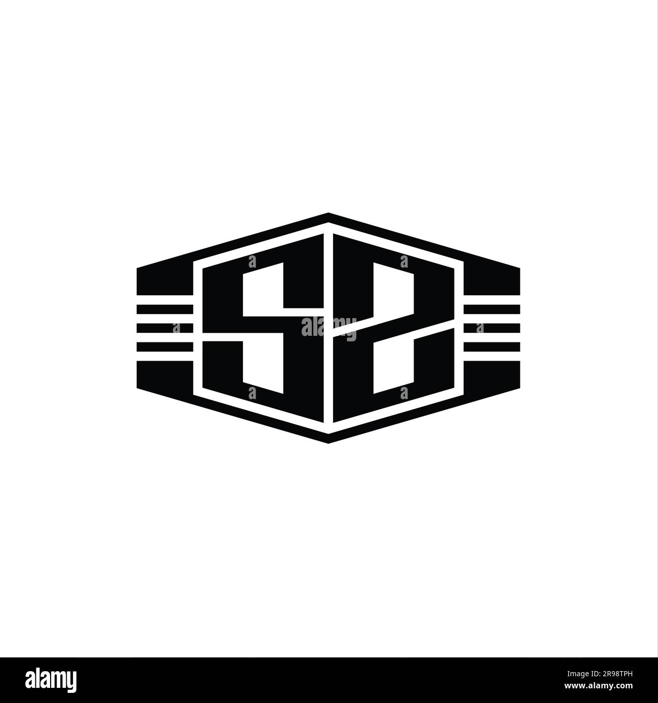 SZ Letter Logo monogram hexagon emblem shape with stripes outline style design template Stock ...