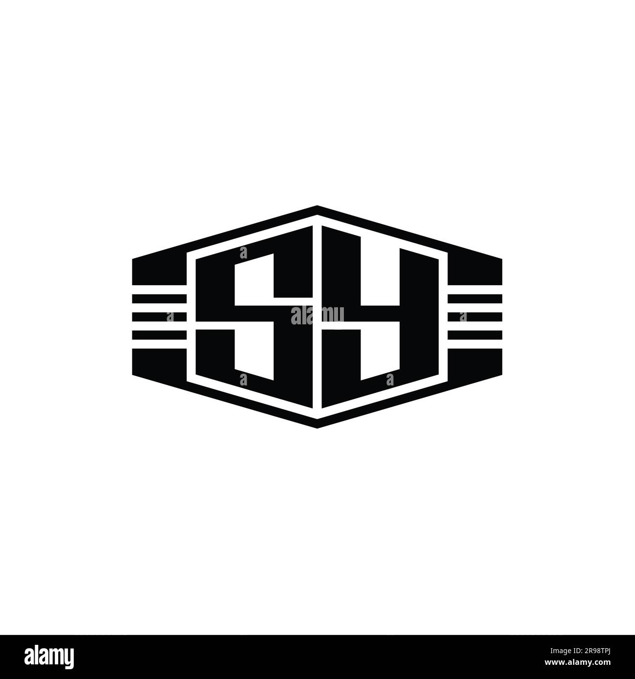SY Letter Logo monogram hexagon emblem shape with stripes outline style ...