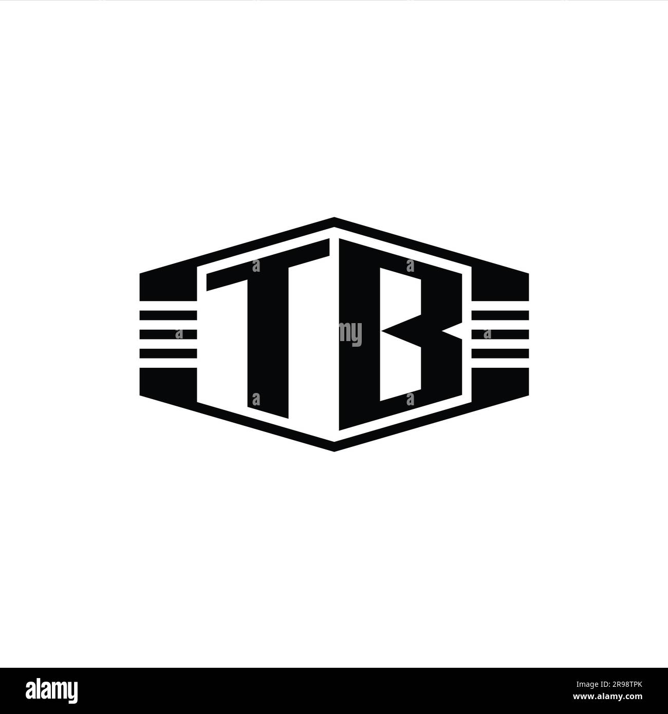 TB Letter Logo monogram hexagon emblem shape with stripes outline style ...