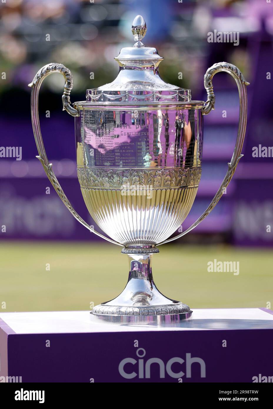 A general view of the trophy on centre court ahead of day seven of the ...
