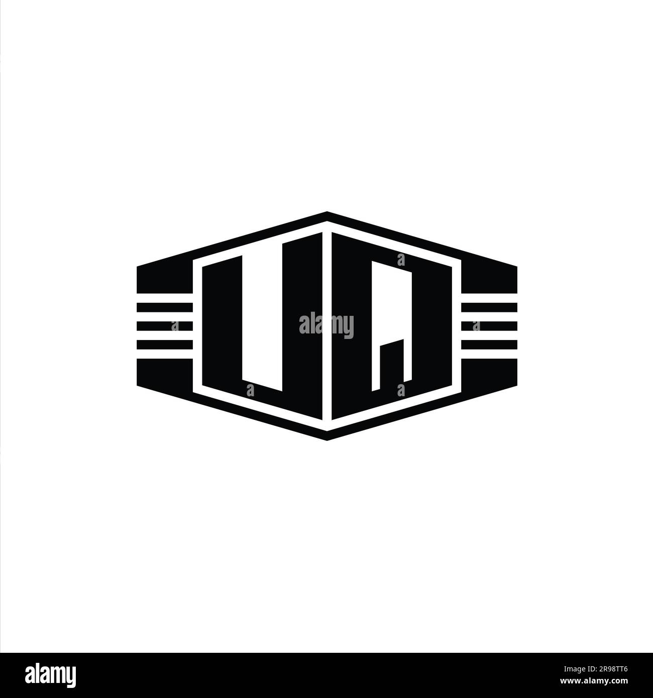 UQ Letter Logo monogram hexagon emblem shape with stripes outline style ...