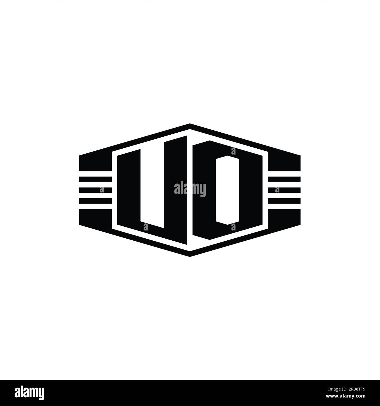 UD Letter Logo monogram hexagon emblem shape with stripes outline style ...