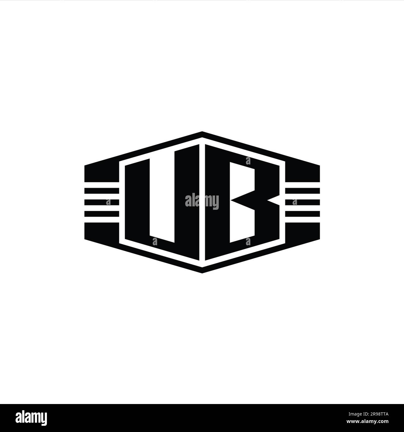 UB Letter Logo monogram hexagon emblem shape with stripes outline style ...