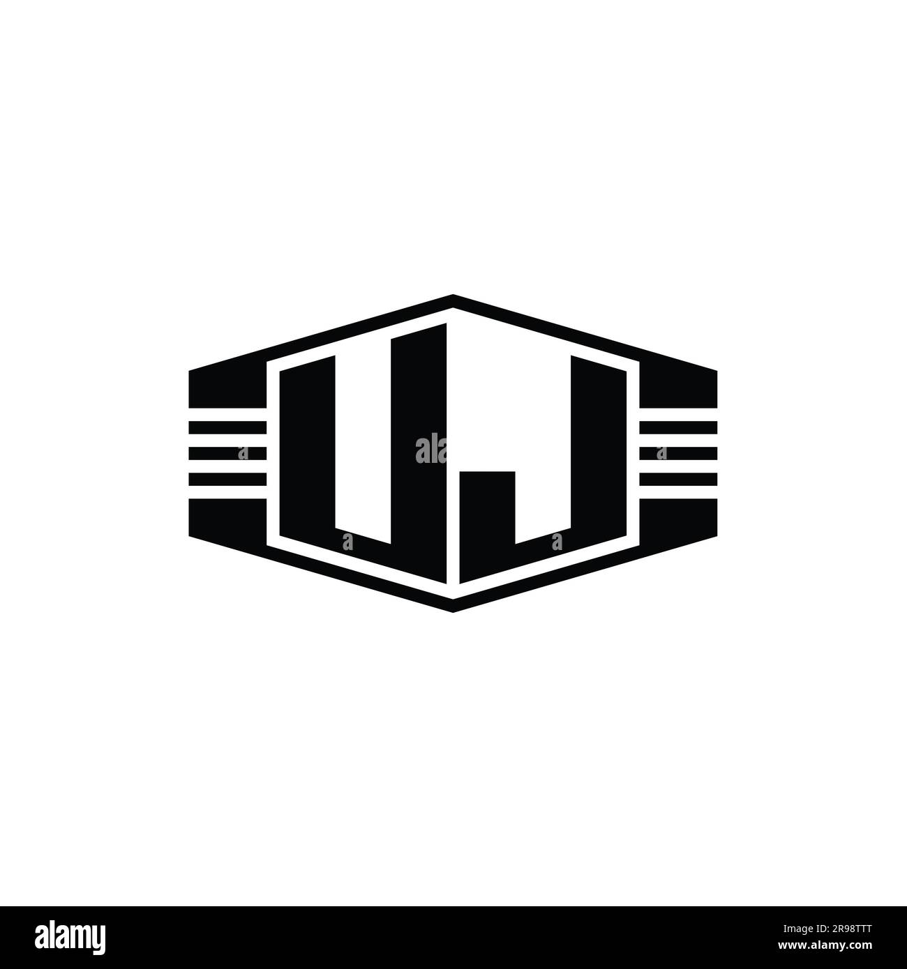 UJ Letter Logo monogram hexagon emblem shape with stripes outline style ...