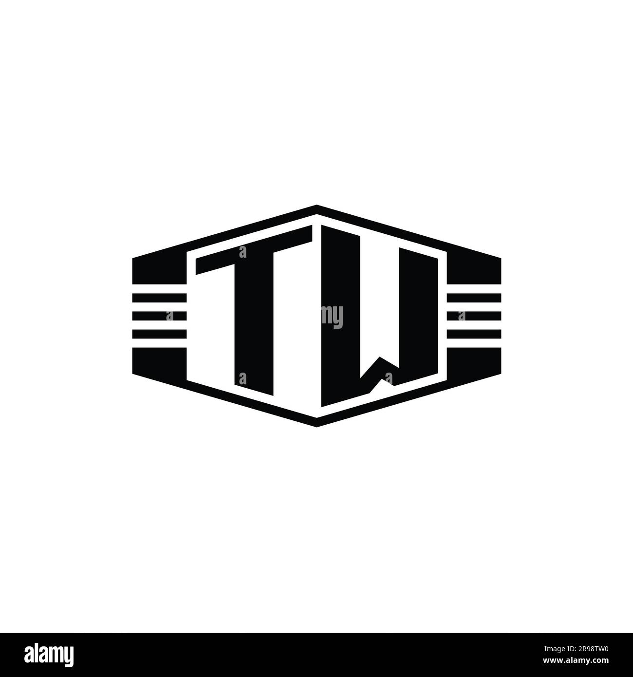 TW Letter Logo monogram hexagon emblem shape with stripes outline style ...